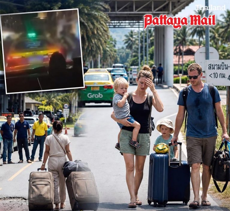 Tourists drag luggage through heat outside Samui Airport amid Thailand ...